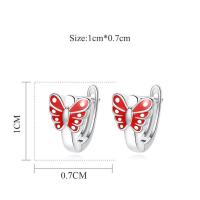 China Butterfly Red Enamel Childrens Sterling Silver Hoop Earrings White Gold Plated for sale