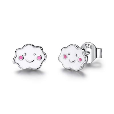 China Rhodium Plated 925 Silver Clouds Enamel Stud Earrings for Baby Children Little Girl for sale