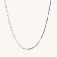 China 925 Sterling Silver Round Cut CZ Rainbow Collar Tennis Bracelet and Chain Necklace for sale