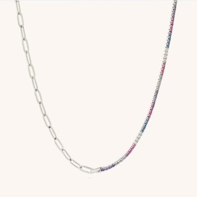 China 925 Sterling Silver Round Cut CZ Rainbow Collar Tennis Bracelet and Chain Necklace for sale