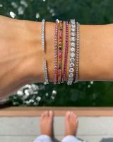 China 925 Sterling Silver Classic 2mm Rose Pink Pave Cubic Zircon Tennis Bracelet for Girl for sale