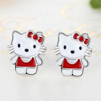 China Kitty Childrens Silver Stud Earrings Red White Black Enamel Jewelry In 925 Silver for sale