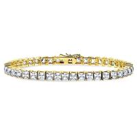 China Unisex Handmade 18K Gold Hip Hop Iced Square Cut Diamond CZ 925 Sterling Silver Stacking Tennis Bracelet for sale