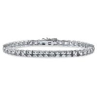 China Unisex Handmade 18K Gold Hip Hop Iced Square Cut Diamond CZ 925 Sterling Silver Stacking Tennis Bracelet for sale