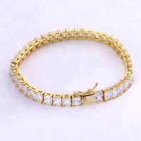China Unisex Handmade 18K Gold Hip Hop Iced Square Cut Diamond CZ 925 Sterling Silver Stacking Tennis Bracelet for sale