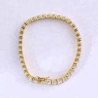 China Unisex Handmade 18K Gold Hip Hop Iced Square Cut Diamond CZ 925 Sterling Silver Stacking Tennis Bracelet for sale