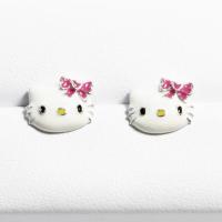 China Colorful Enamel Hello Kitty Earring Studs With Black Gold And Silver Plating for sale