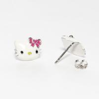 China Colorful Enamel Hello Kitty Earring Studs With Black Gold And Silver Plating for sale