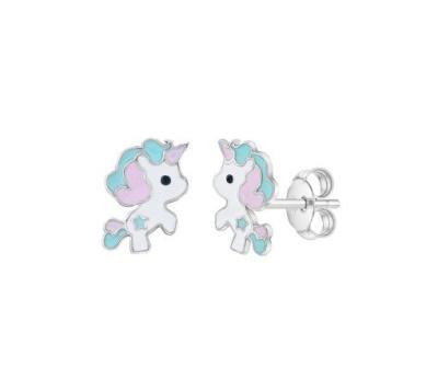 China Wholesales White Enamel Unicorn Fantasy 925 Silver Earrings Girls' Enamel Colors White for sale