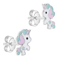 China Wholesales White Enamel Unicorn Fantasy 925 Silver Earrings Girls' Enamel Colors White for sale