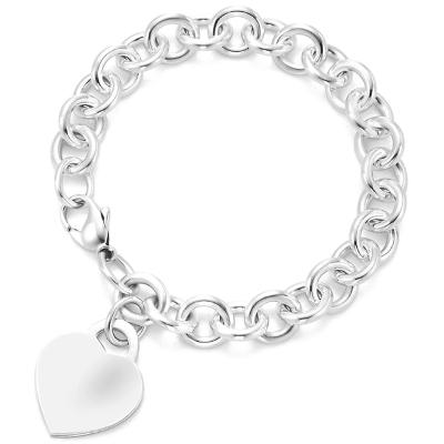 China Men's 925 Sterling Silver Heart Charm Big Bracelet for Sophisticated Look 15x15mm for sale