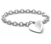 China Men's 925 Sterling Silver Heart Charm Big Bracelet for Sophisticated Look 15x15mm for sale