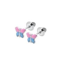 China 18K Yellow Gold Pink Blue Enamel Butterfly Earrings With E Coating for sale