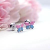 China 18K Yellow Gold Pink Blue Enamel Butterfly Earrings With E Coating for sale
