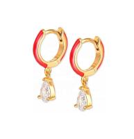 China 18k Gold-Plated Sterling Silver Earrings with Cubic Zirconia Red Enamel Dangles in Blue and Purple for sale