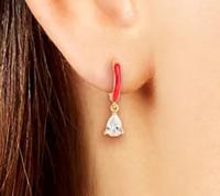 China 18k Gold-Plated Sterling Silver Earrings with Cubic Zirconia Red Enamel Dangles in Blue and Purple for sale
