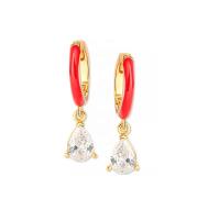 China 18k Gold-Plated Sterling Silver Earrings with Cubic Zirconia Red Enamel Dangles in Blue and Purple for sale