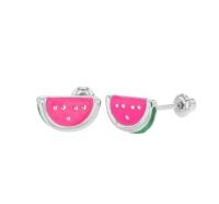 China Silver Pink and Green Enamel Watermelon Kids Screw Back Earring for Gifts Occasion for sale