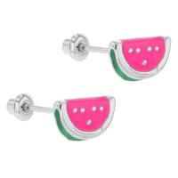 China Silver Pink and Green Enamel Watermelon Kids Screw Back Earring for Gifts Occasion for sale