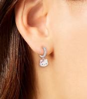 China Rhodium Plated Hello Kitty Dangle Hoop Earrings in Sterling Silver with CZ and Enamel for sale