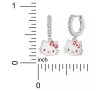 China Rhodium Plated Hello Kitty Dangle Hoop Earrings in Sterling Silver with CZ and Enamel for sale
