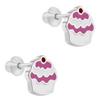 China Cupcake Pink Enamel 925 Sterling Silver Screw Back Children Earrings Jewelry for sale