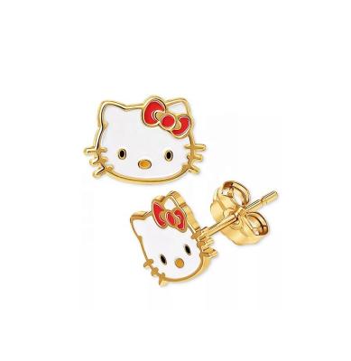 China 18K Gold Plated Hello Kitty Enamel Stud Earrings for Girls in 925 Sterling Silver for sale