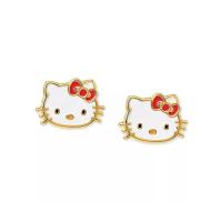 China 18K Gold Plated Hello Kitty Enamel Stud Earrings for Girls in 925 Sterling Silver for sale