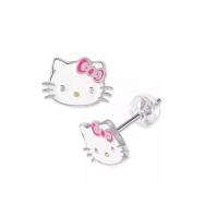 China 18K Gold Plated Hello Kitty Enamel Stud Earrings for Girls in 925 Sterling Silver for sale