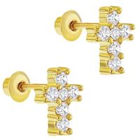 China Mini Cross 18K Gold Baby Screw Back 925 Sterling Silver Stud Earrings with White CZ Stone for sale