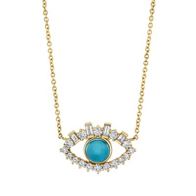 China 18K Gold Plated Baguette Cubic Zircon 925 Sterling Silver Women's Evil Eye Necklace for sale