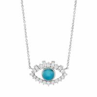 China 18K Gold Plated Baguette Cubic Zircon 925 Sterling Silver Women's Evil Eye Necklace for sale