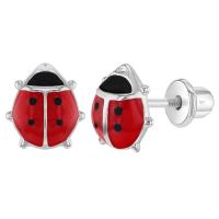 China 925 Sterling Silver 8mm Pink and Black Enamel Ladybug Stud Earrings for Baby Girls with Screw Back for sale