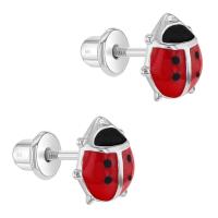 China 925 Sterling Silver 8mm Pink and Black Enamel Ladybug Stud Earrings for Baby Girls with Screw Back for sale