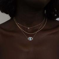 China 18K Gold Plated Baguette Cubic Zircon 925 Sterling Silver Women's Evil Eye Necklace for sale