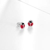 China 925 Sterling Silver 8mm Pink and Black Enamel Ladybug Stud Earrings for Baby Girls with Screw Back for sale