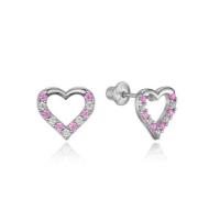 China Micro Insert Heart Pink Screw Back Earrings for Children in 925 Sterling Silver for sale