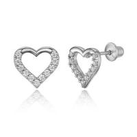 China Micro Insert Heart Pink Screw Back Earrings for Children in 925 Sterling Silver for sale