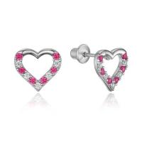 China Micro Insert Heart Pink Screw Back Earrings for Children in 925 Sterling Silver for sale