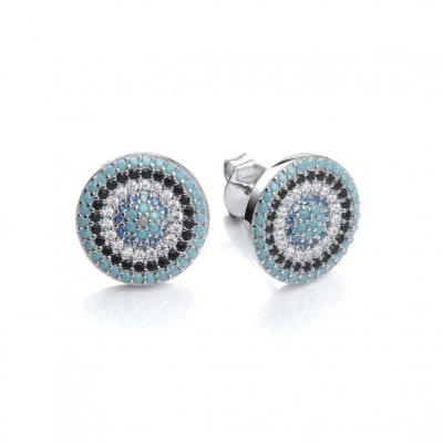 China ZIRCON Circle 18K Gold Plated Handmade Micron Pave CZ Eye Turkiye Design Stud Earring 925 Sterling Silver for sale