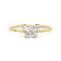 China 925 Sterling Silver Women's Ring with Handmade 18K Gold Plated Ball and Marquise Butterfly for sale