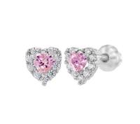 China Rose Gold Plated Heart Pink CZ Screw Back Stud Earrings for Kids in 925 Sterling Silver for sale