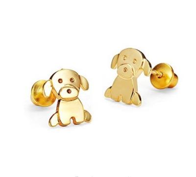 China Silver Baby Puppy Cubic Zirconia Screwback Girls Earrings with Rhodium Plating for sale