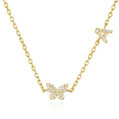 China Necklace Mini 18K Gold White Micron Pave CZ Butterfly 925 Sterling Silver Pendant for sale