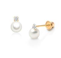 China Kids Jewelry Pearl Drop Earrings with Screw Back and White CZ in 925 Sterling Silver for sale