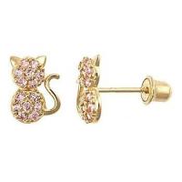 China Jewelry Type EARRINGS YCE6799 Pink CZ Cat Stud Earrings for Little Girls Screw Backs for sale