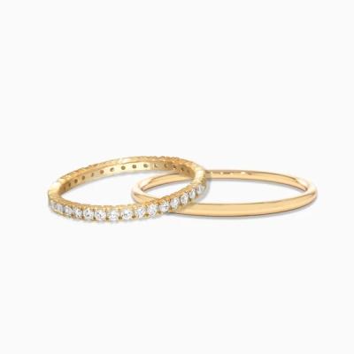 China 18K Gold Plated Stacking Wedding Eternity Band Ring for Women 925 Sterling Silver Set for sale
