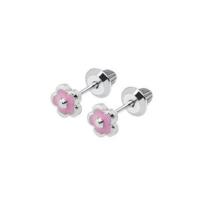China Cute Trendy Pink Flower Enamel Screw Back Earring Adorable 925 Sterling Silver Design for sale