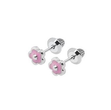 China Cute Trendy Pink Flower Enamel Screw Back Earring Adorable 925 Sterling Silver Design for sale