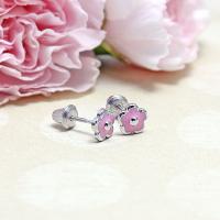 China Cute Trendy Pink Flower Enamel Screw Back Earring Adorable 925 Sterling Silver Design for sale